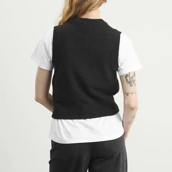 トップス GANNI graphic wool-blend sleeveless vest Ganni Graphic Wool Vest - Black Sand | Editorialist